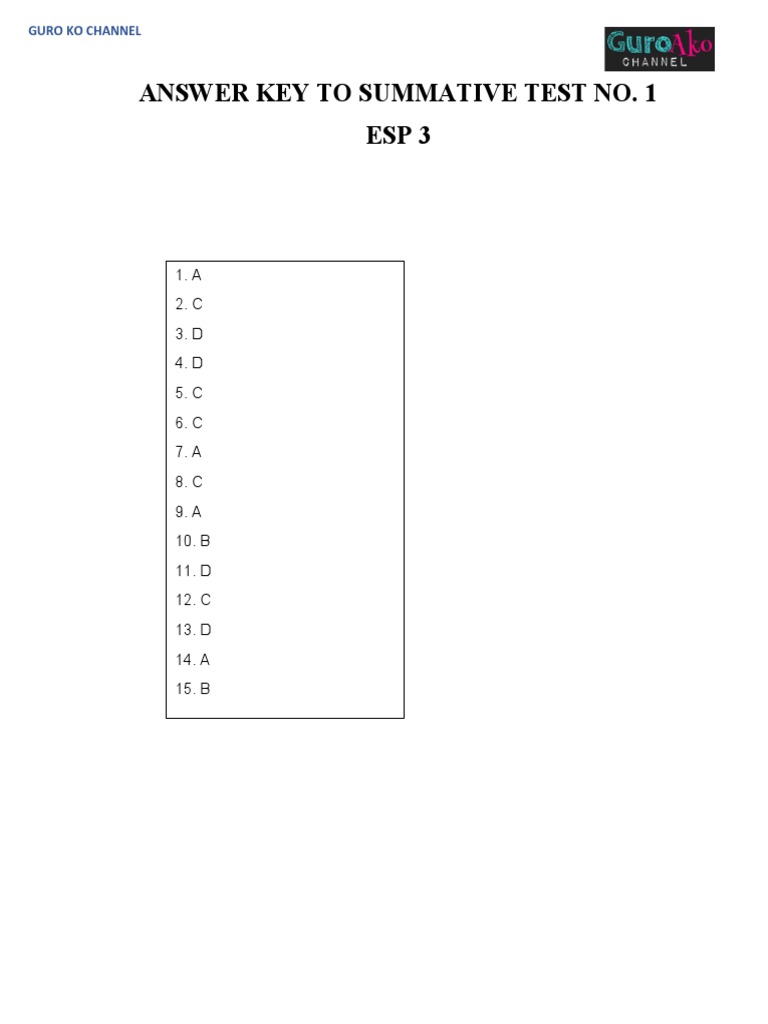 Answer Key For Exam Three Test Your Knowledge ANSWER KEY National