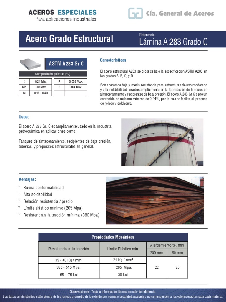 Ficha Técnica Aceros Grado Estructural A283 | PDF | Acero | Soldadura
