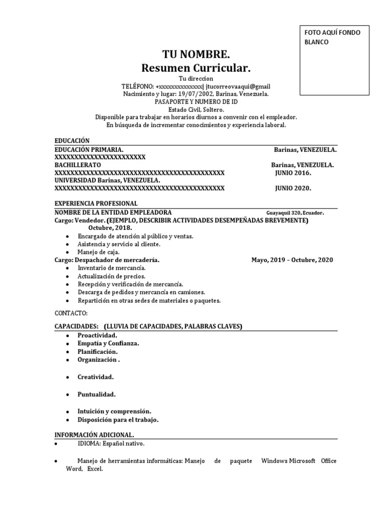 CV Internacional Modelo | PDF