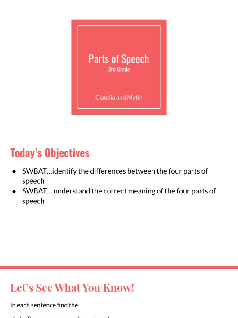 Parts of Speech: 3rd Grade | PDF