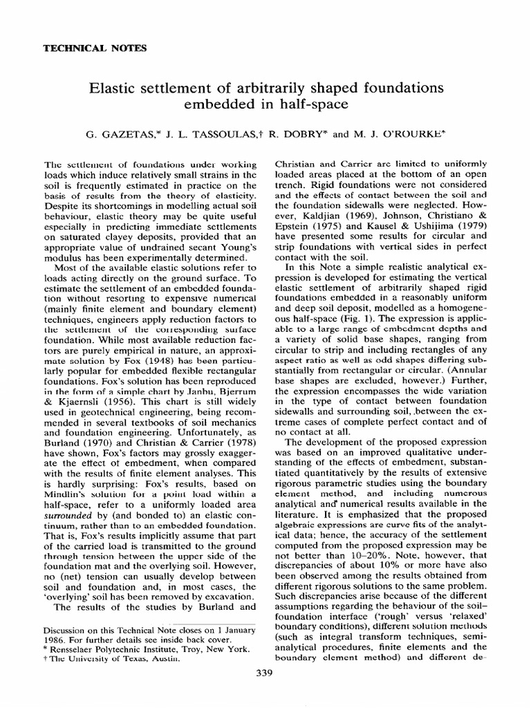 Elastic Settlement of Arbitrarily Shaped Foundations Embedded in Half ...