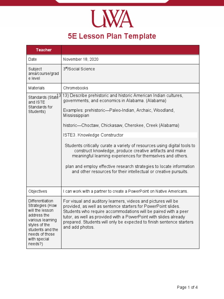 5E Lesson Plan Template: Teacher | PDF | Educational Assessment ...