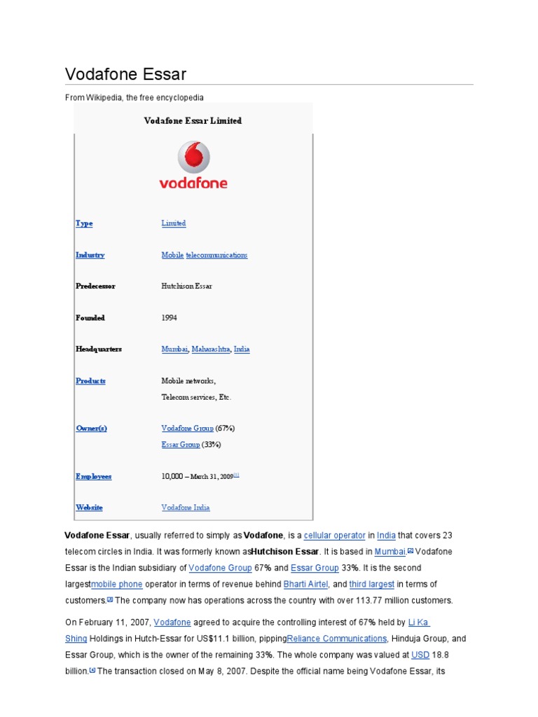 Vodafone Essar | PDF | Telecommunications | Mobile Technology