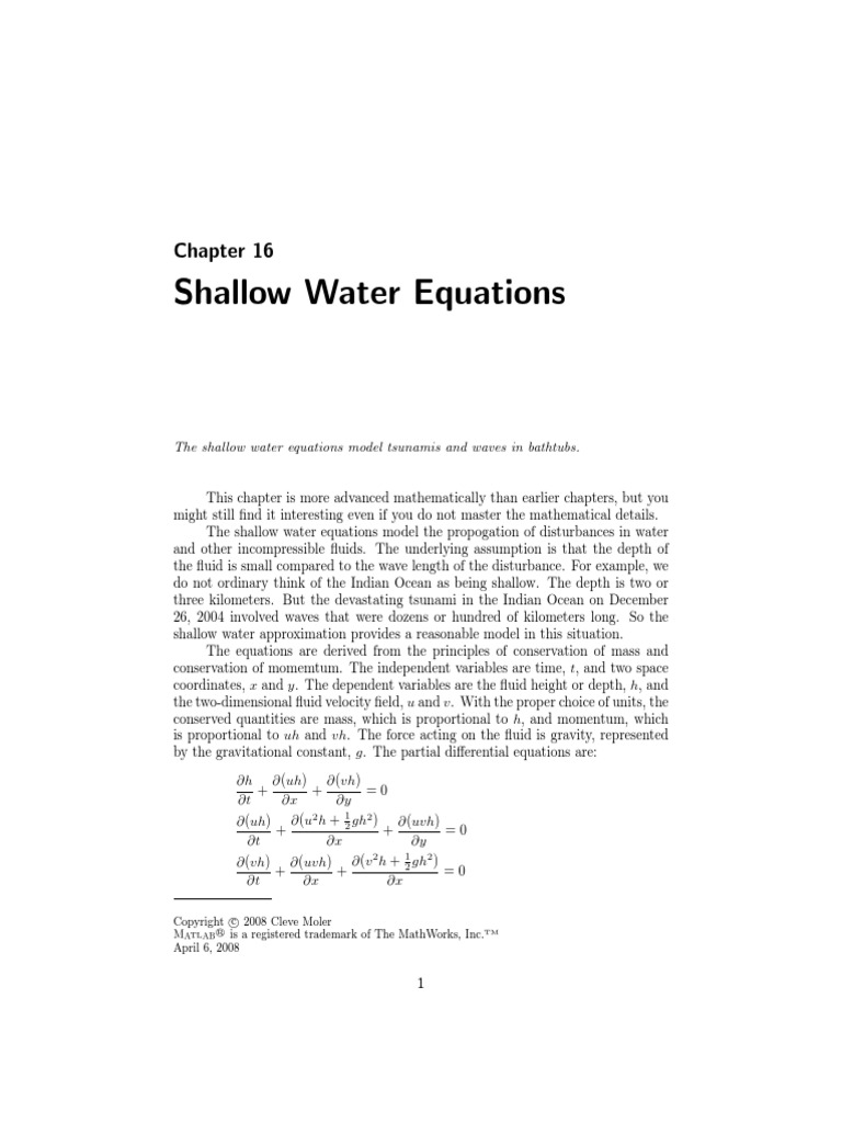 The Shallow Water Equations Model Tsunamis And Waves In Bathtubs Pdf