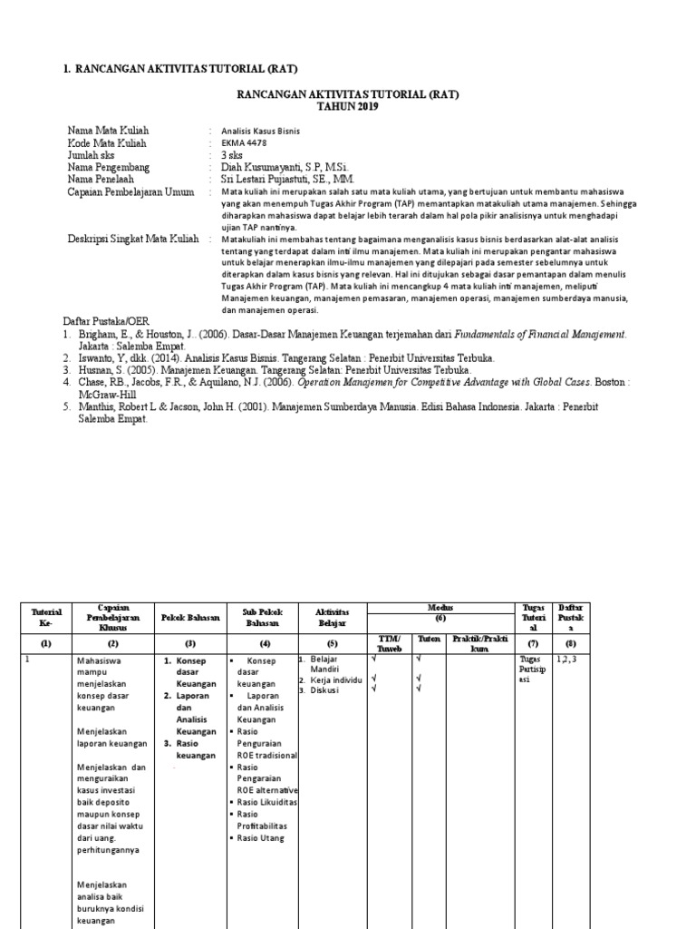 Rancangan Aktivitas Tutorial Bisnis | PDF