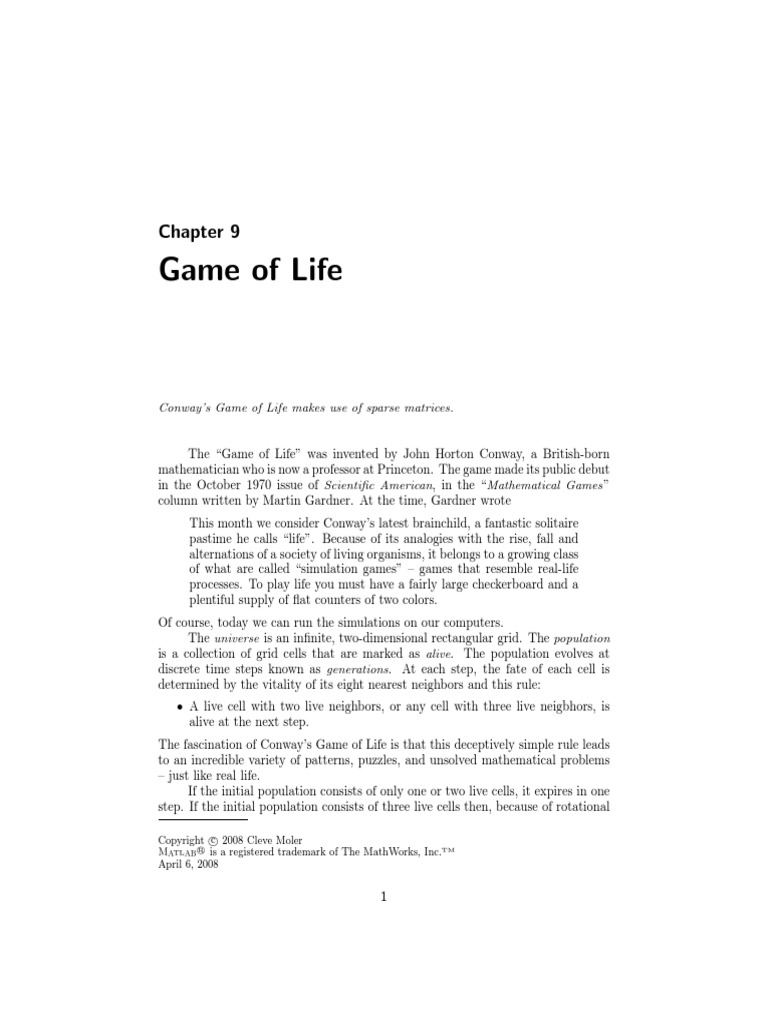 Conway's Game of Life Makes Use of Sparse Matrices | PDF | Matrix ...