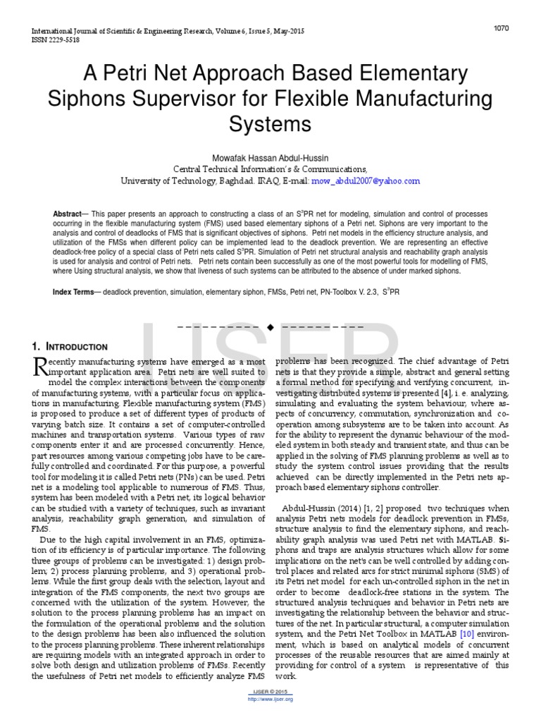 A Petri Net Approach Based Elementary Siphons Supervisor For Flexible Manufacturing Systems ...
