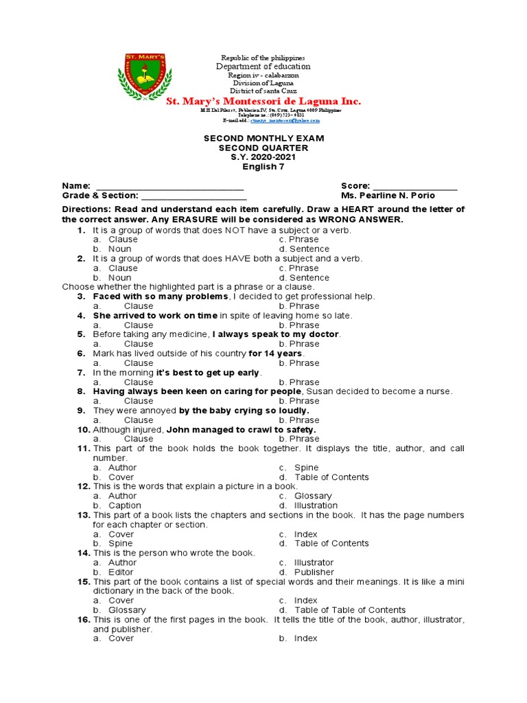 Grade 7 ENGLISH | PDF | Books | Phrase