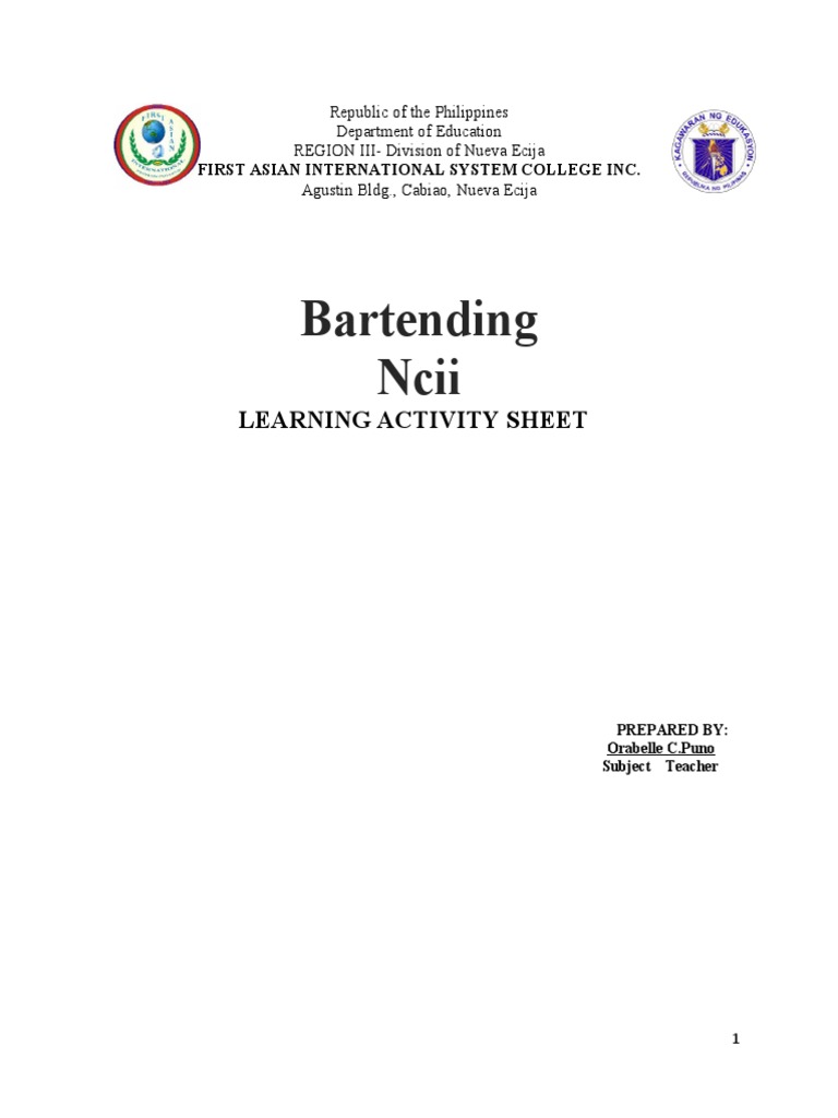 Bartending Ncii: Learning Activity Sheet | PDF | Education Theory ...