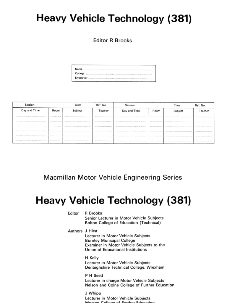 Heavy Vehicle Technology (381) : Editor R Brooks | PDF