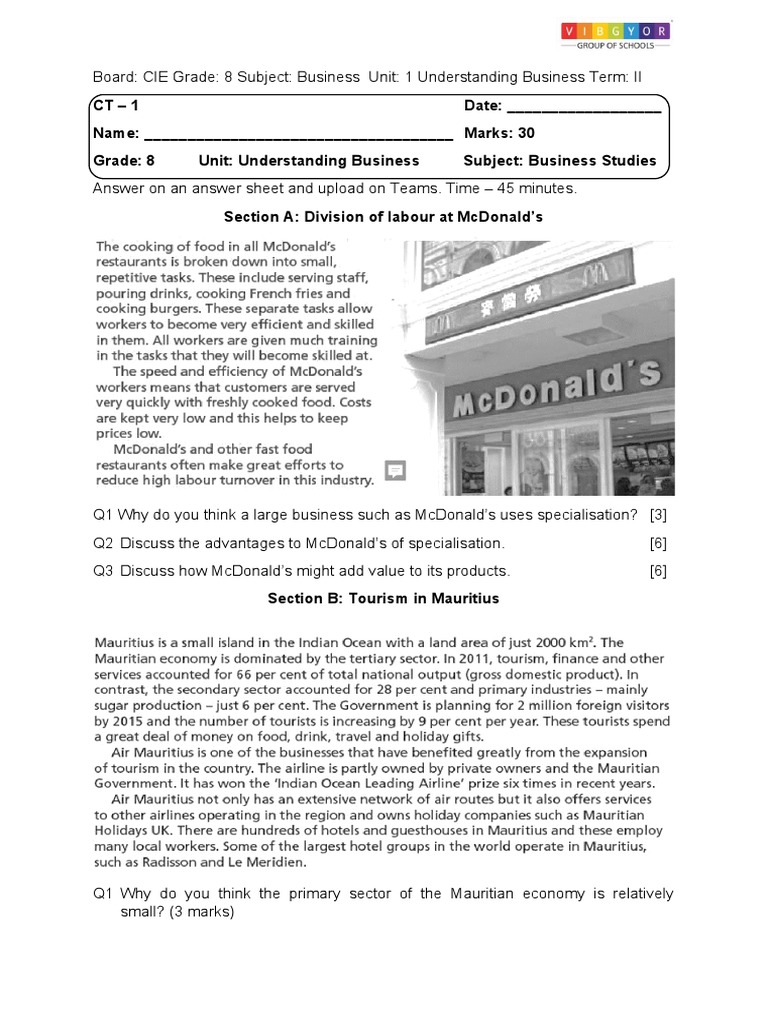 Grade 8 Business Studies CT1 | PDF