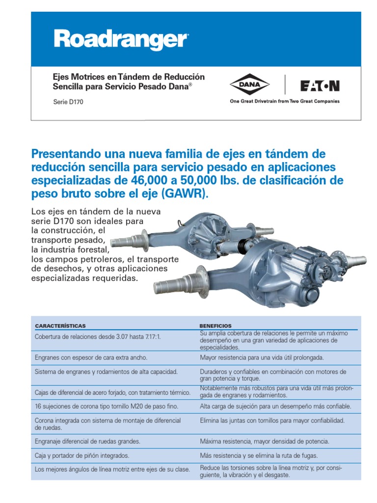 Ejes Motrices en Tandem Reduccion Sencilla, Especificaciones | PDF ...