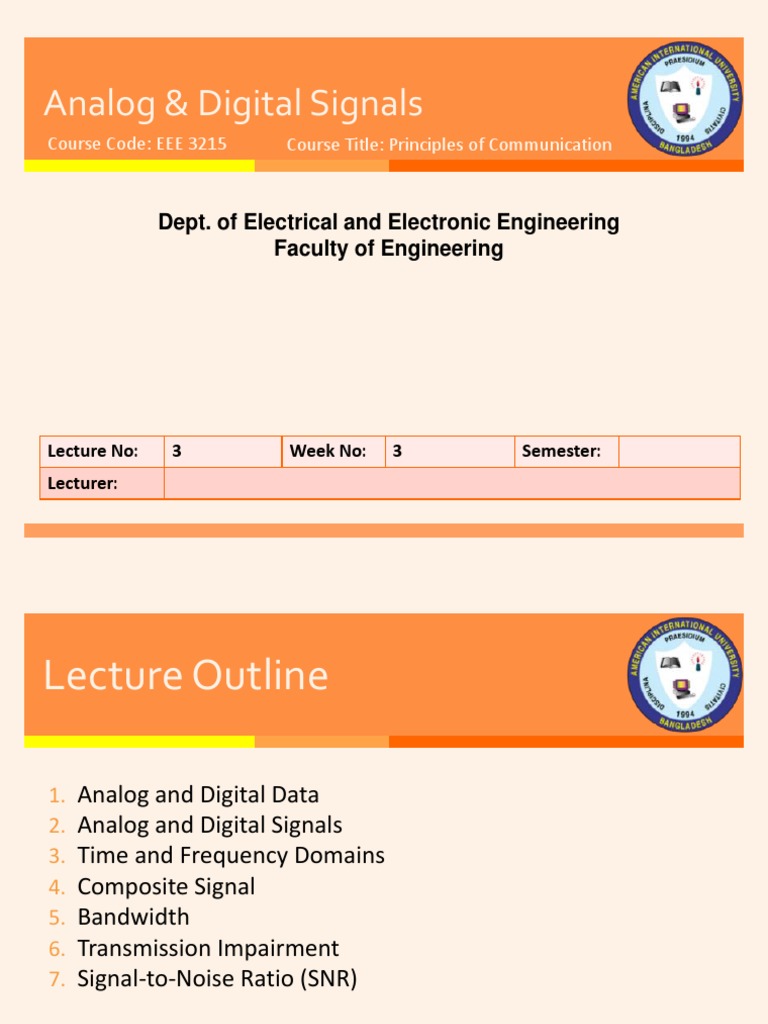 Analog & Digital Signals: Dept. of Electrical and Electronic ...