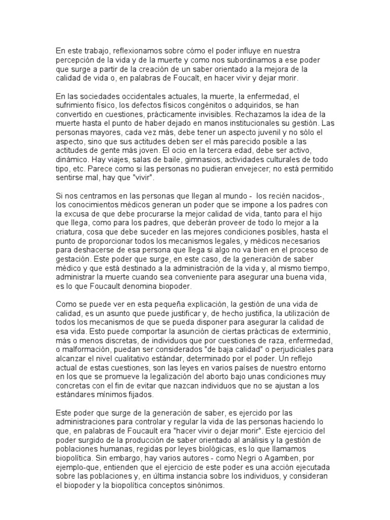 El Concepto de Biopoder en Nuestra Sociedad | PDF | Poder (social y ...
