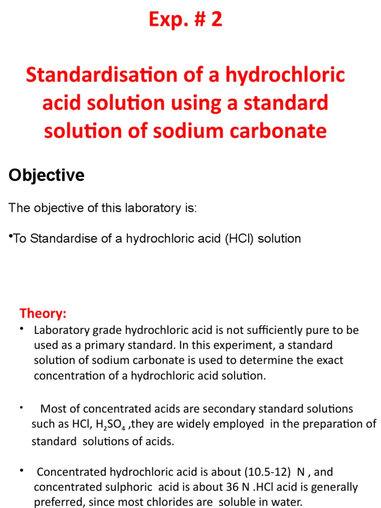 Objective: The Objective of This Laboratory Is: - To Standardise of A ...
