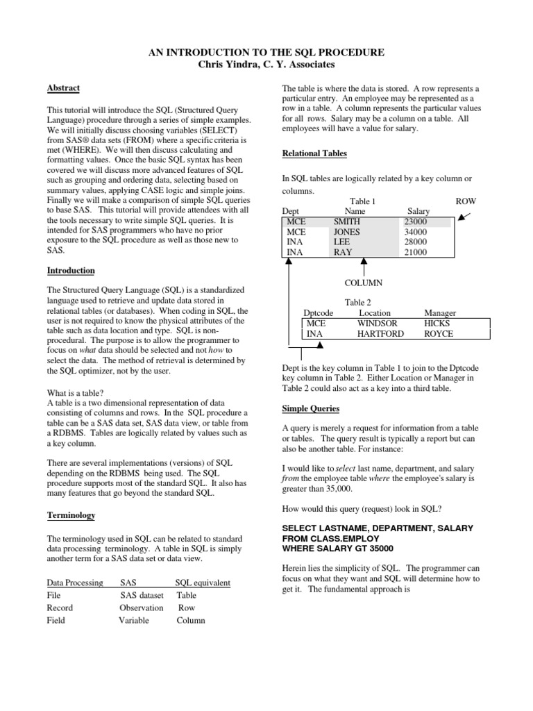 Introduction To The SQL Procedure | PDF