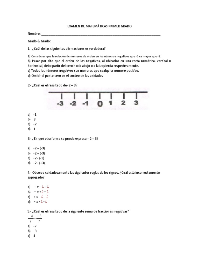 Examen de Matemáticas Primer Grado | PDF | Notación | Objetos matemáticos