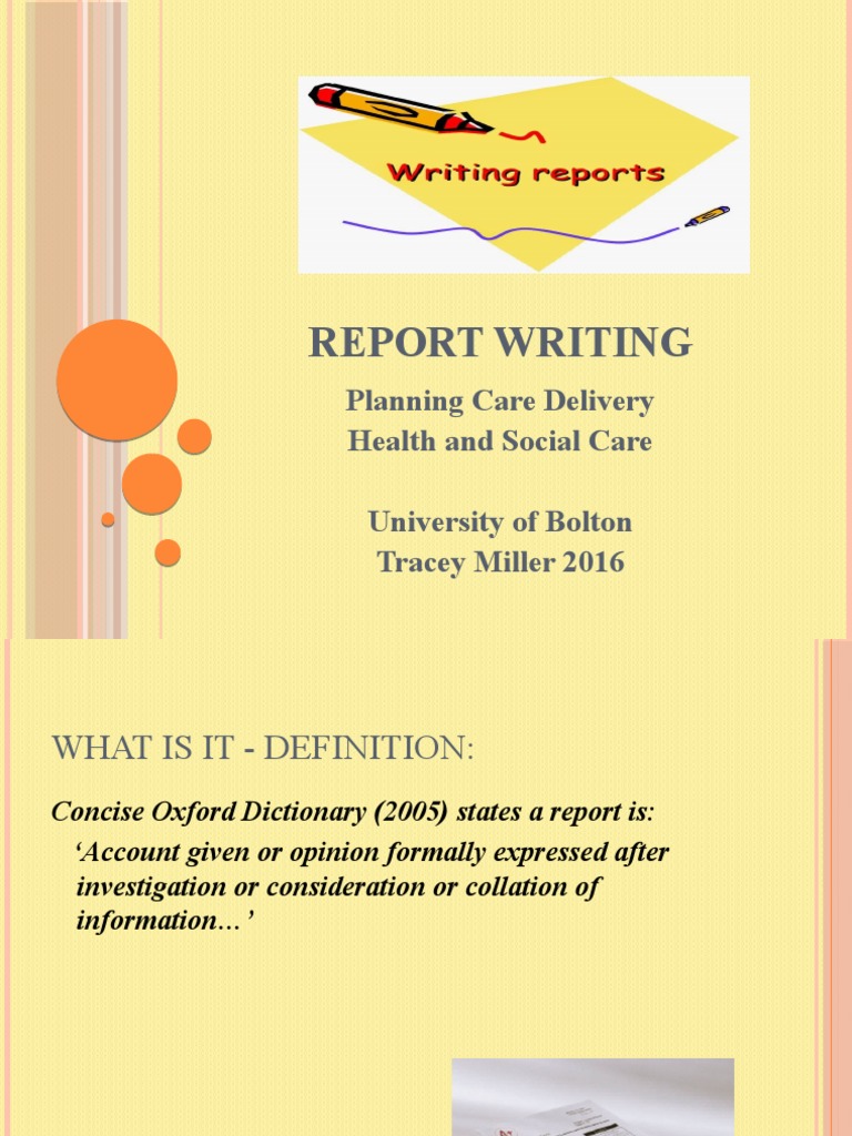 Report Writing: Planning Care Delivery Health and Social Care ...