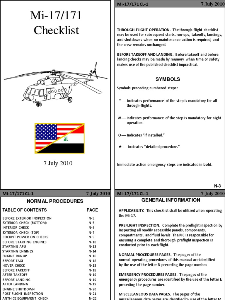 Mi-17/171 Checklist: Through-Flight Operation Normal Procedures | PDF ...