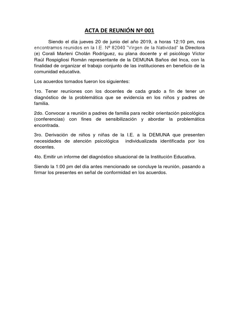 Modelo de ACTAS | PDF | Educación primaria | Sicología