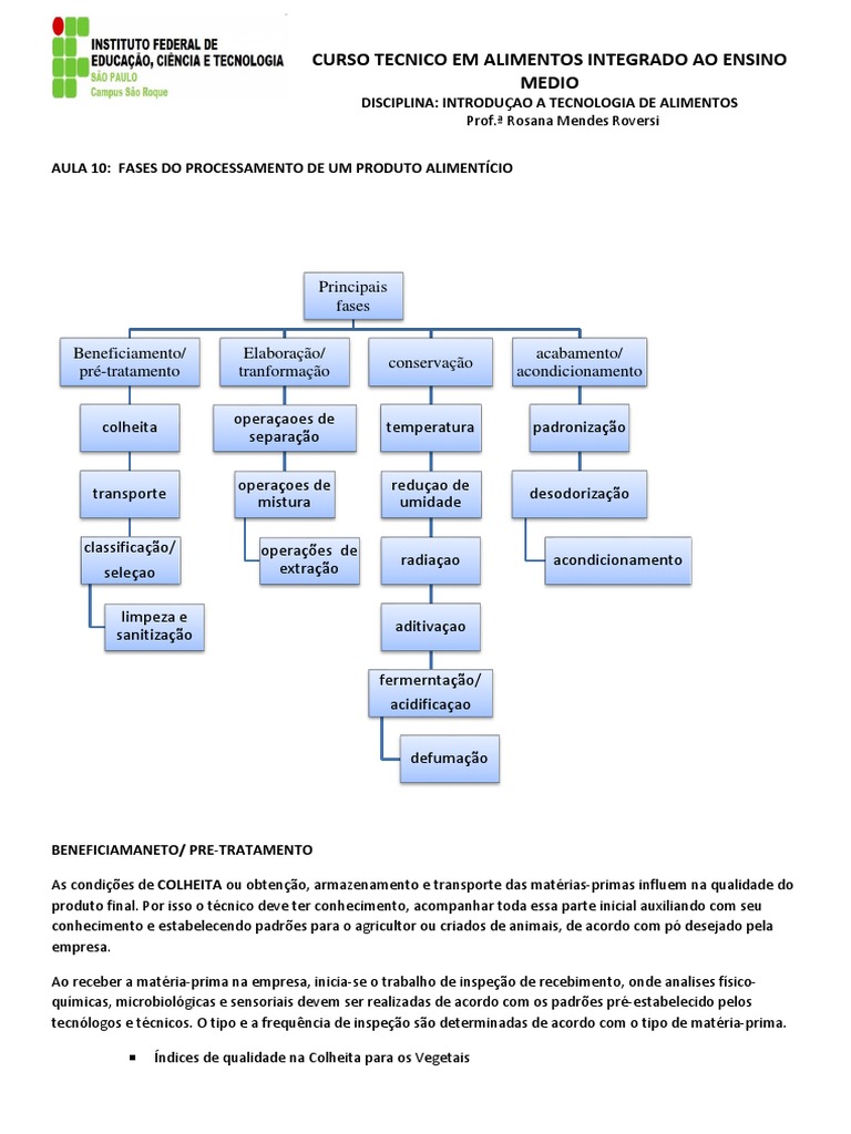 Aula 10. FASES DO PROCESSAMENTO DE UM PRODUTO ALIMENTÍCIO | PDF ...