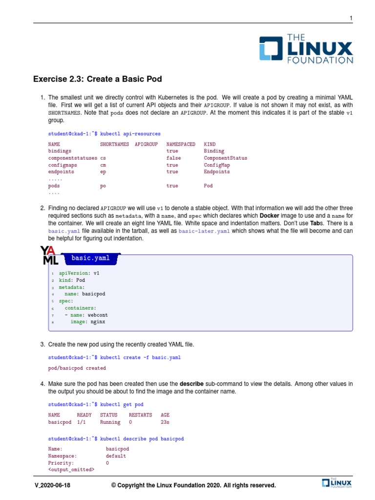 Exercise 2.3: Create A Basic Pod | PDF | Communications Protocols ...