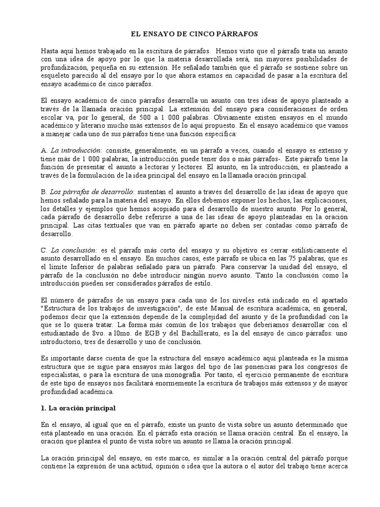 El Ensayo de Cinco Párrafos | PDF | Ensayos | Ecuador