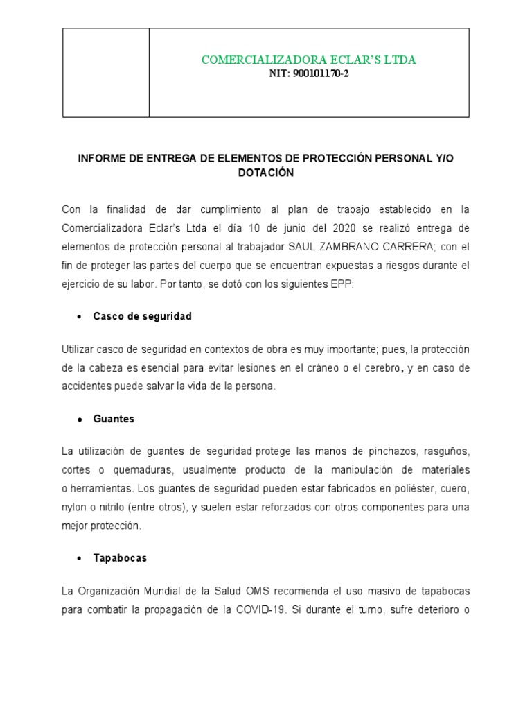 Informe de Entrega de Epp Saul | PDF