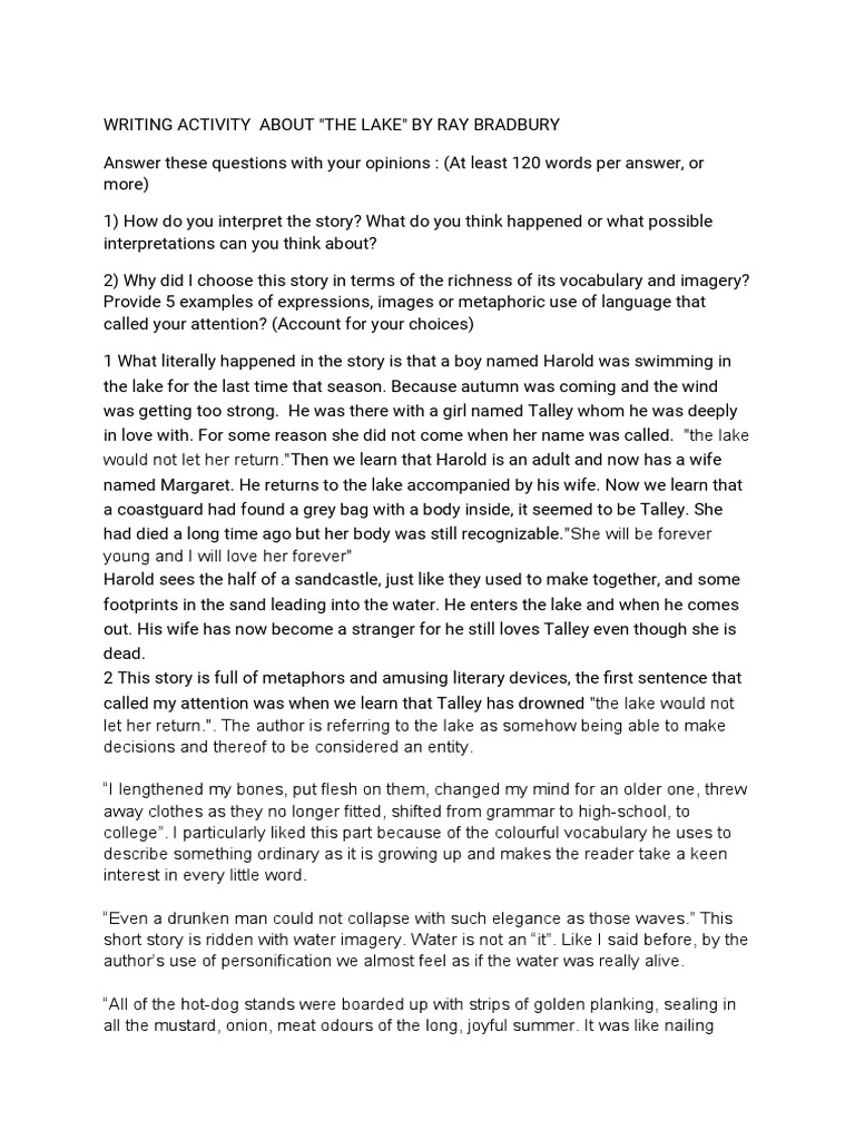 An Analysis of Metaphors and Imagery in Ray Bradbury's "The Lake | PDF