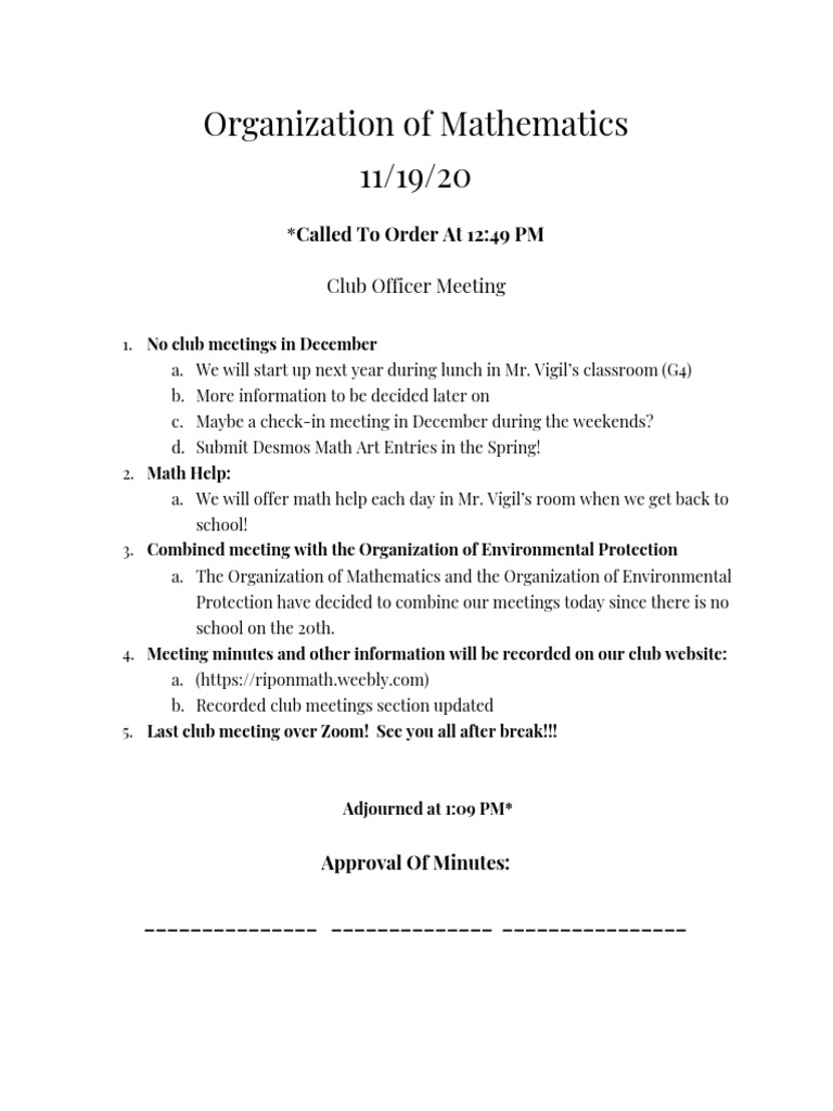 Math Club Minutes 11 19 20 | PDF