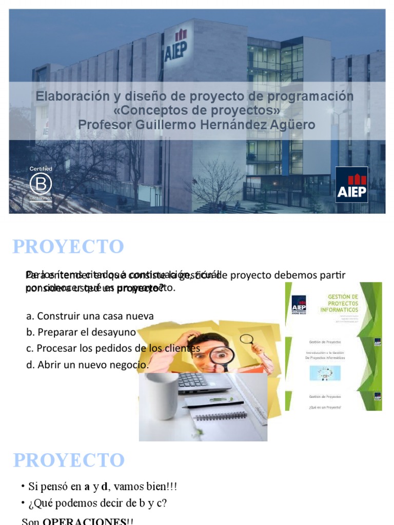 TALLER INTEGRADO DE PROYECTOS DE PROGRAMACIÓN 1 - Conceptos de Proyecto ...