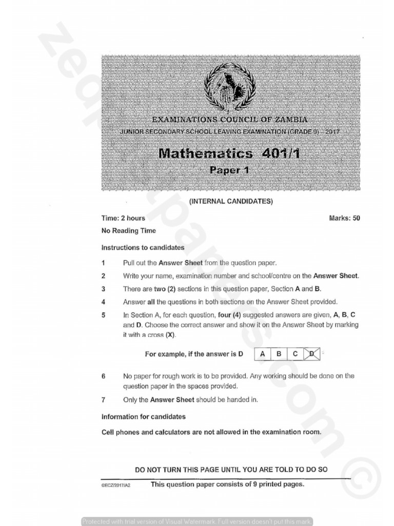 g9 Maths p1 2017 | PDF
