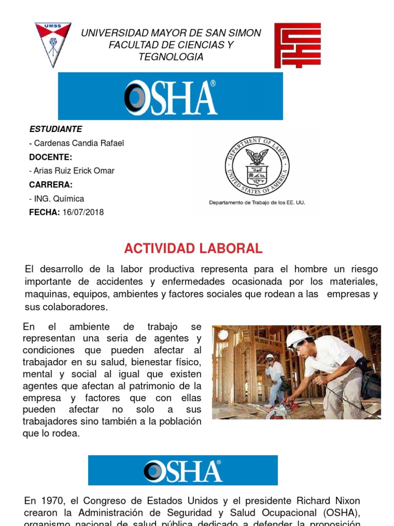 Ley Osha | PDF | Administración de Seguridad y Salud Ocupacional | La ...