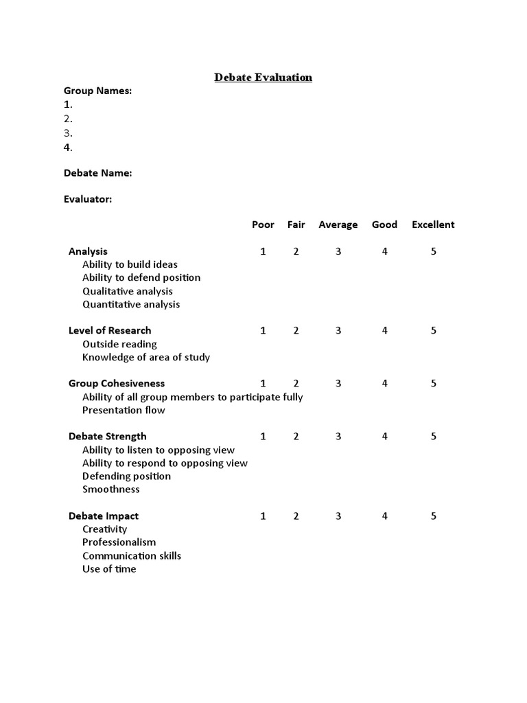 Debate evaluation form template | PDF
