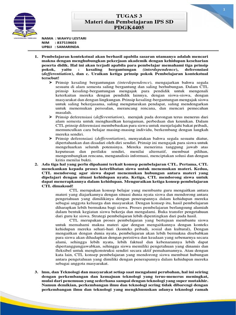 Prinsip Pembelajaran Kontekstual IPS | PDF | Seni