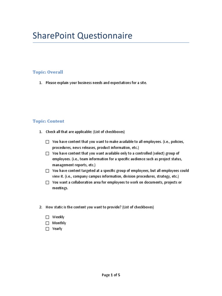 SharePoint Questionnaire | PDF | Share Point | Libraries