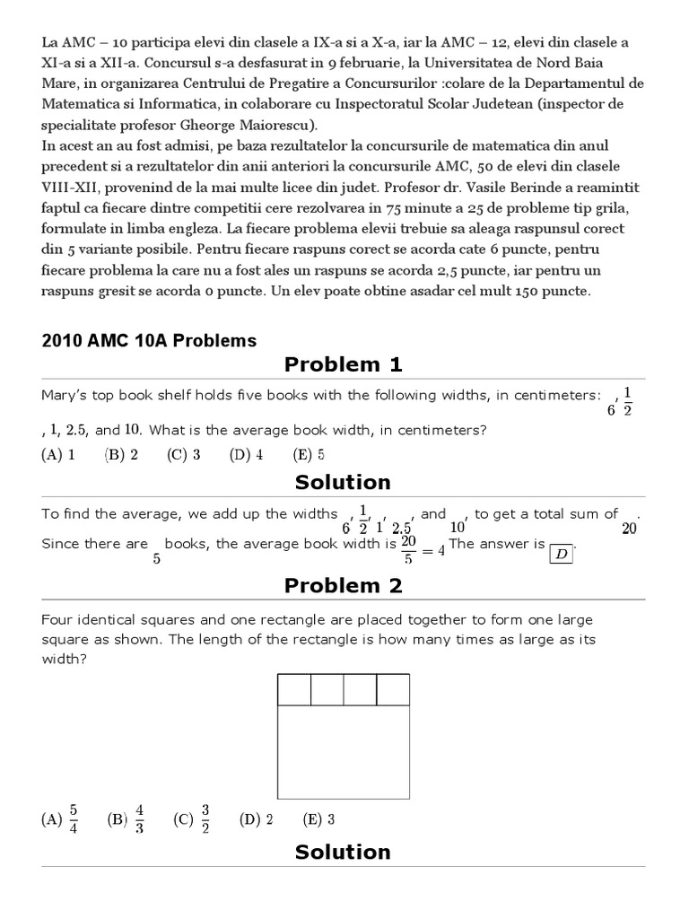2010 AMC 10A Problems | PDF | Factorization | Area