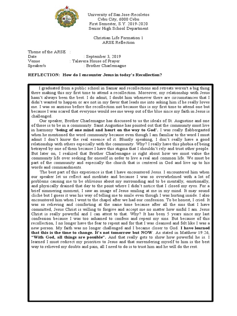 REFLECTION: How Do I Encounter Jesus in Today's Recollection? | PDF ...