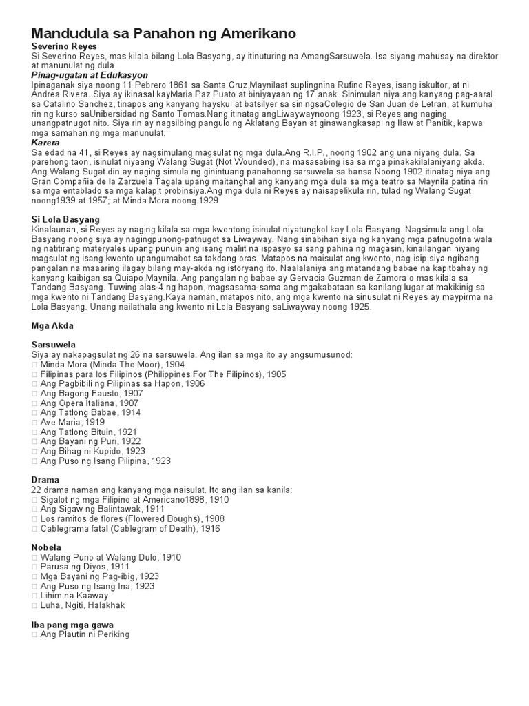Mandudula Sa Panahon NG Amerikano | PDF