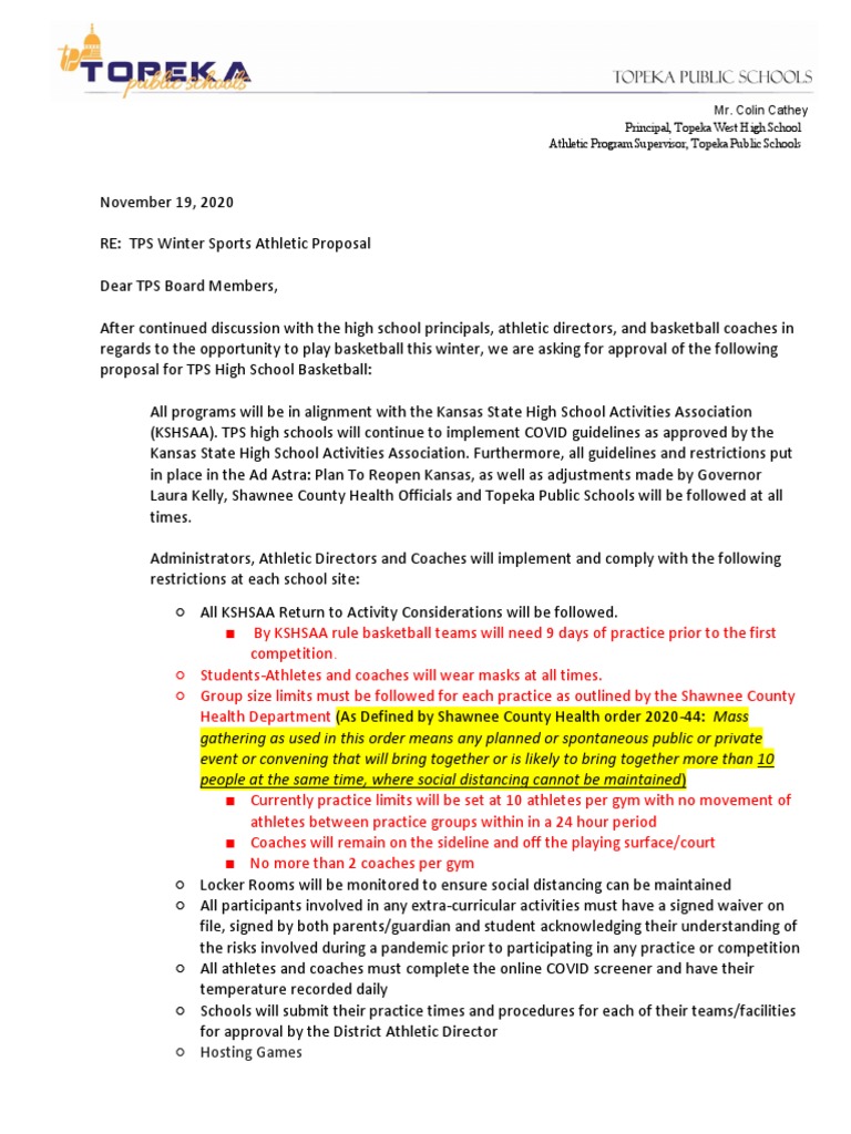 Basketball Proposal For Winter 2020 BOE Meeting Nov 19 | PDF | Business