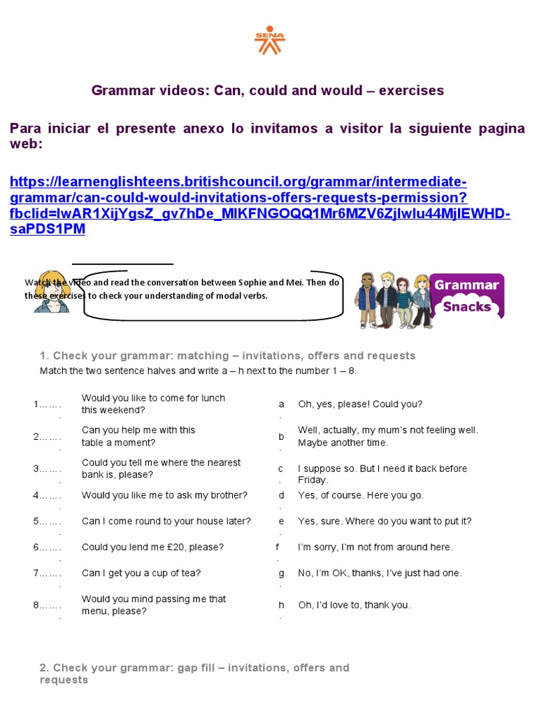 Gs - Can - Could - Would - Exercises - Anexo Rea | PDF | Linguistics ...