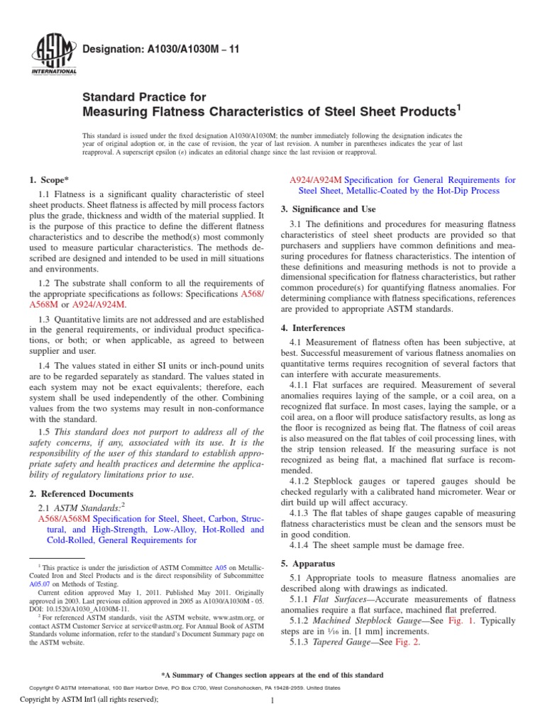 Measuring Flatness Characteristics of Steel Sheet Products: Standard ...