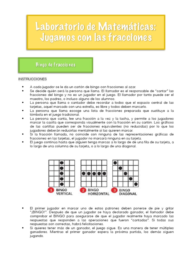 Bingo de Fracciones para Estudiantes | PDF | Deportes y actividades al ...