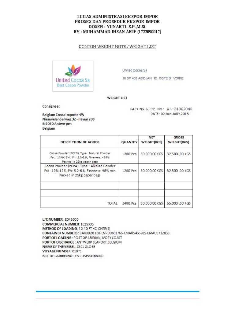 Contoh Weight Note by Ihsan Arif | PDF | Science & Mathematics
