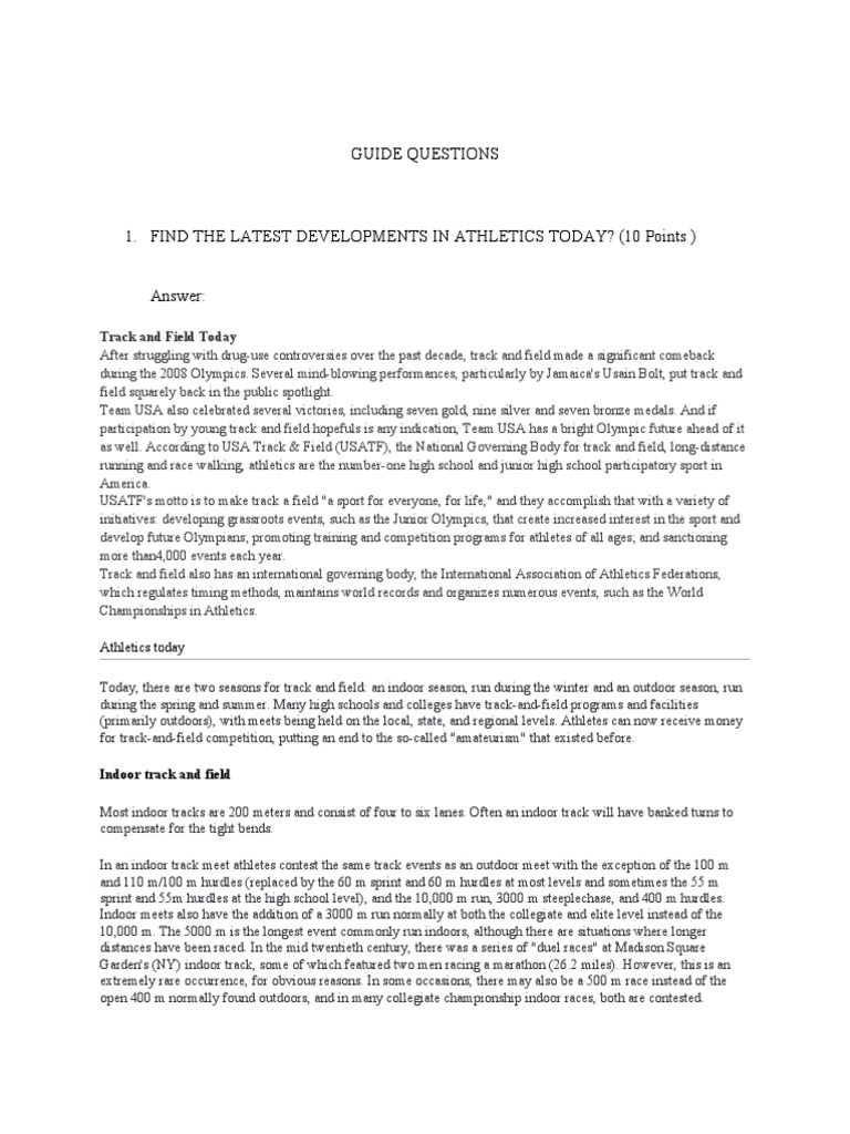Guide Questions: Track and Field Today | PDF | Track And Field ...