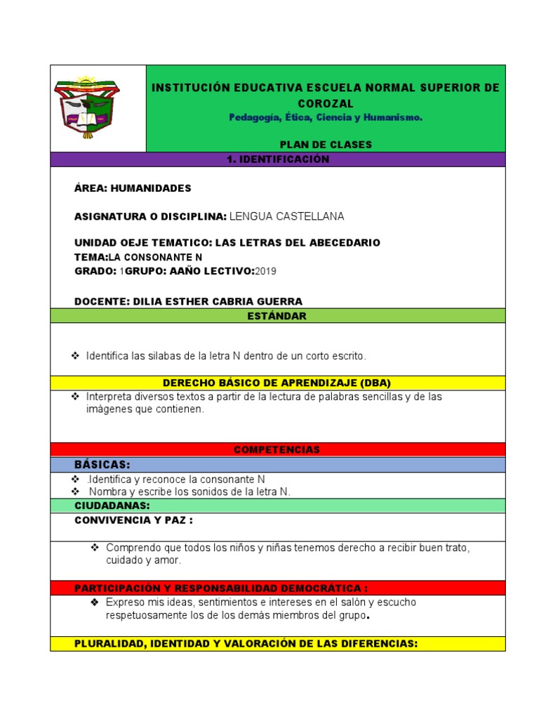 Plan de Clase La Letra N | PDF | Aprendizaje | Comunicación