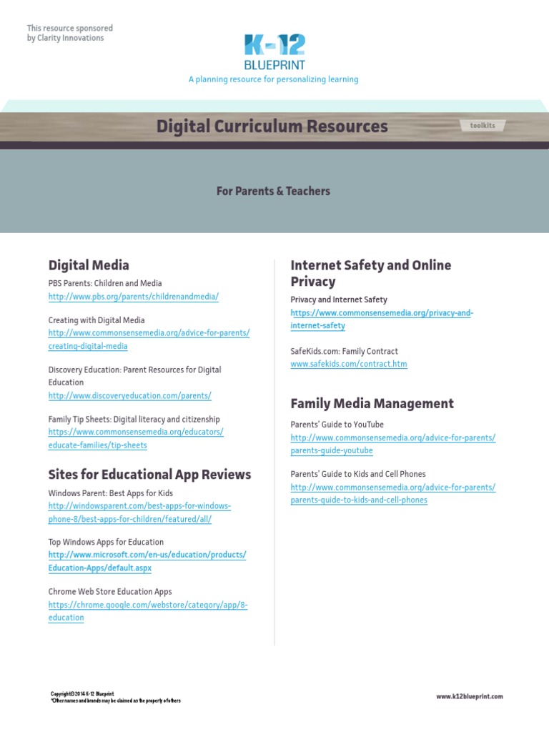 Digital Curriculum Resources Parents Teachers | PDF