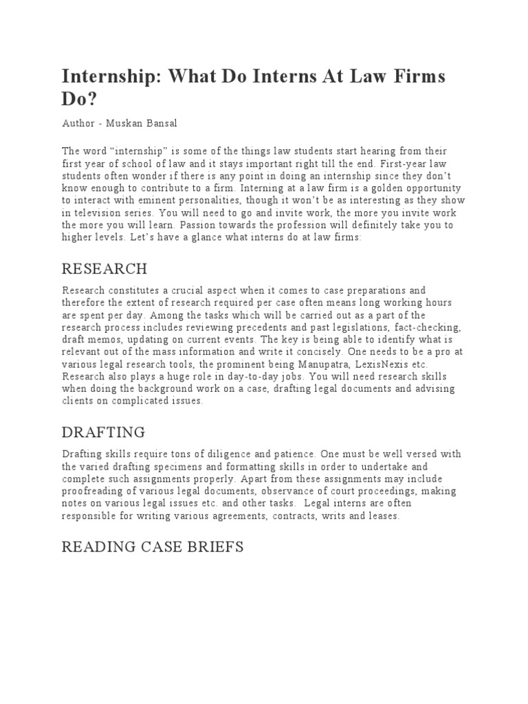 Internship: What Do Interns at Law Firms Do?: Research | PDF | Brief ...