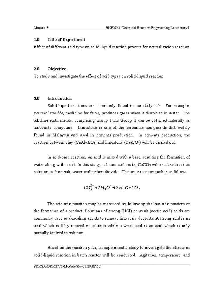 Acid Type Effects on Solid-Liquid Reactions | PDF | Acid | Titration