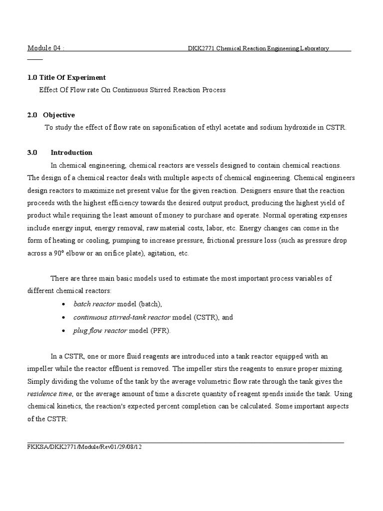 Module 04 Continuous Stirred Tank Reactor (CSTR) | Download Free PDF ...